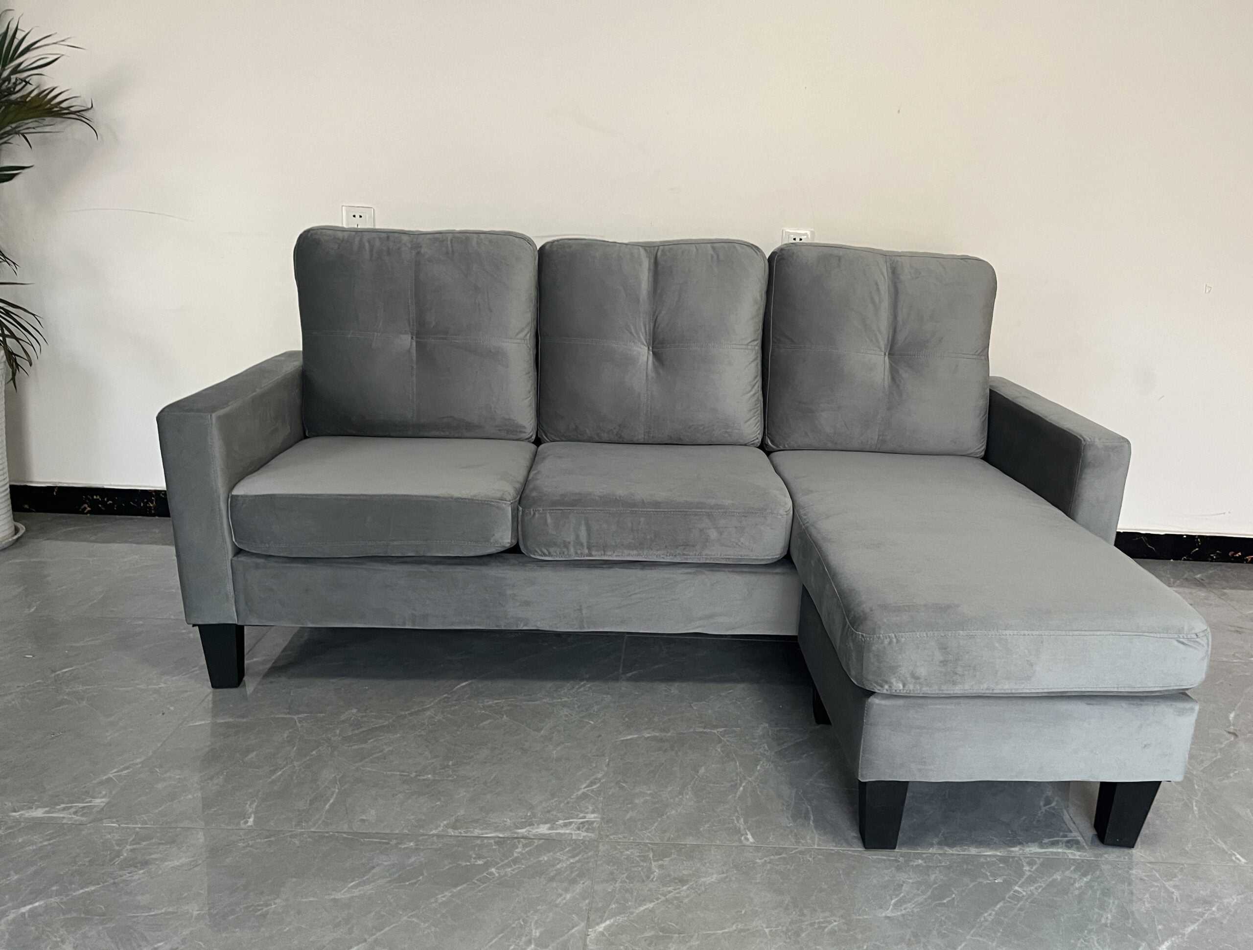 Gray Velvet Velvet L shaped Sectional Sofa 1051